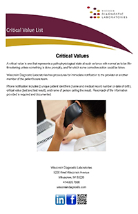 Critical Value List · Wisconsin Diagnostic Laboratories